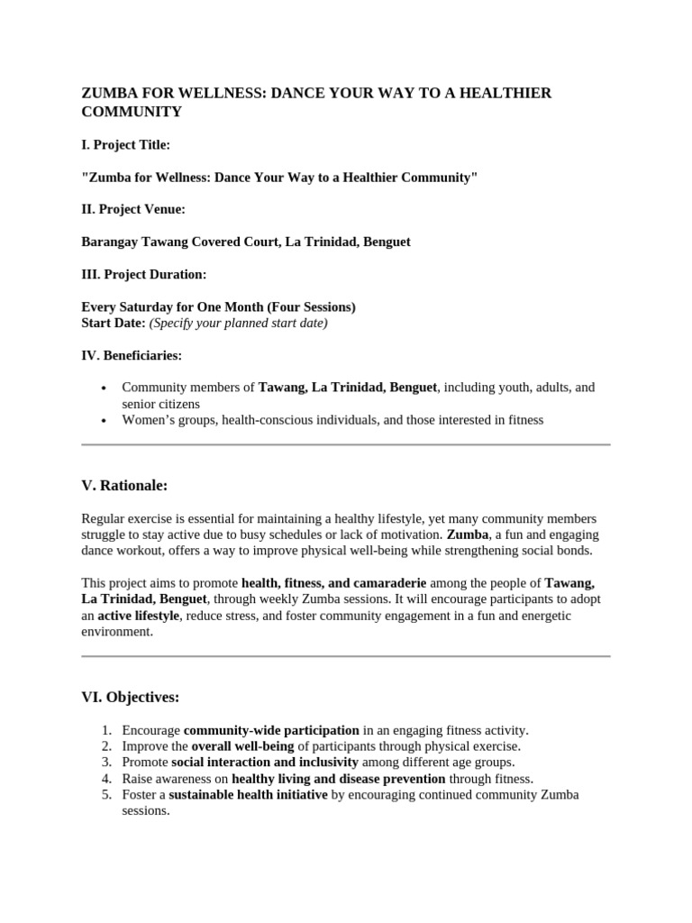 ZUMBA FOR WELLNESS - Project Proposal | PDF | Physical Fitness