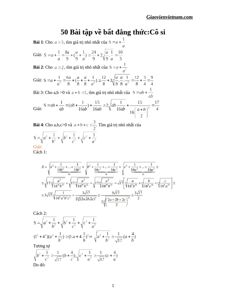 50 Bai Tap Bat Dang Thuc Cosi Lop 9 | PDF