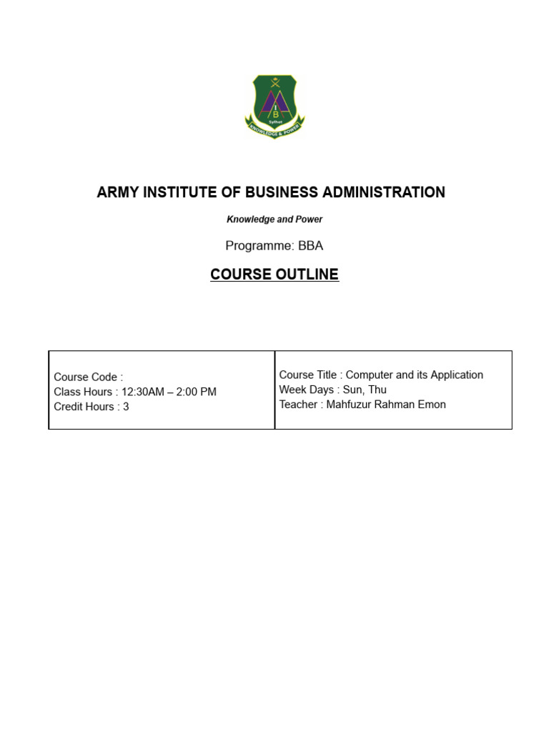 BBA Computer Applications Course Outline | PDF | System | Computer Network