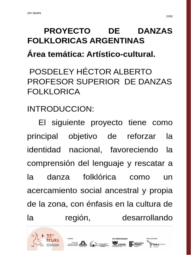 Proyecto de Folklore | PDF | Bailes | Aprendizaje