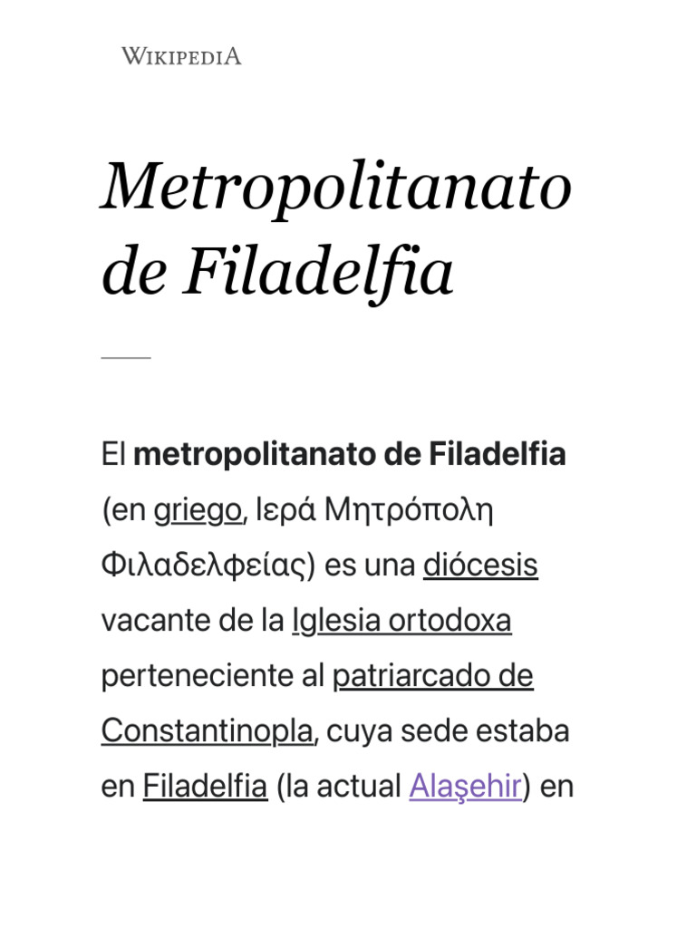 Metropolitanato de Filadelfia - Wikipedia, La Enciclopedia Libre | PDF | Cristianismo oriental ...