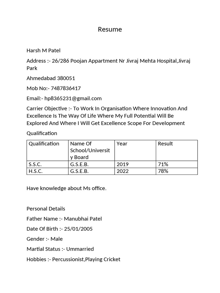 Resume of Harsh 6 | PDF