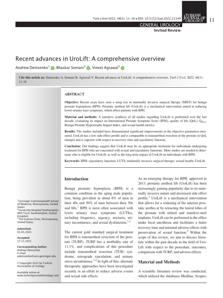 Recent Advances in Urolift: A Comprehensive Overview: Andrew Denisenko ...