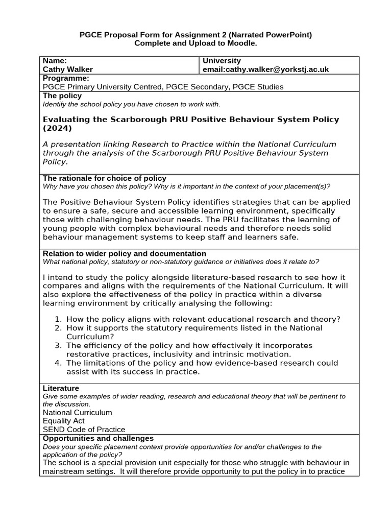 PGCE Proposal Form Final | PDF | Curriculum | Policy