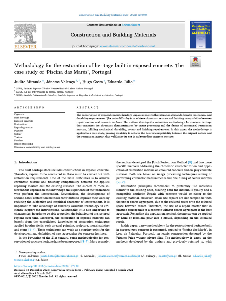 Restoration Methodology for Concrete Heritage | PDF | Concrete | Mortar ...