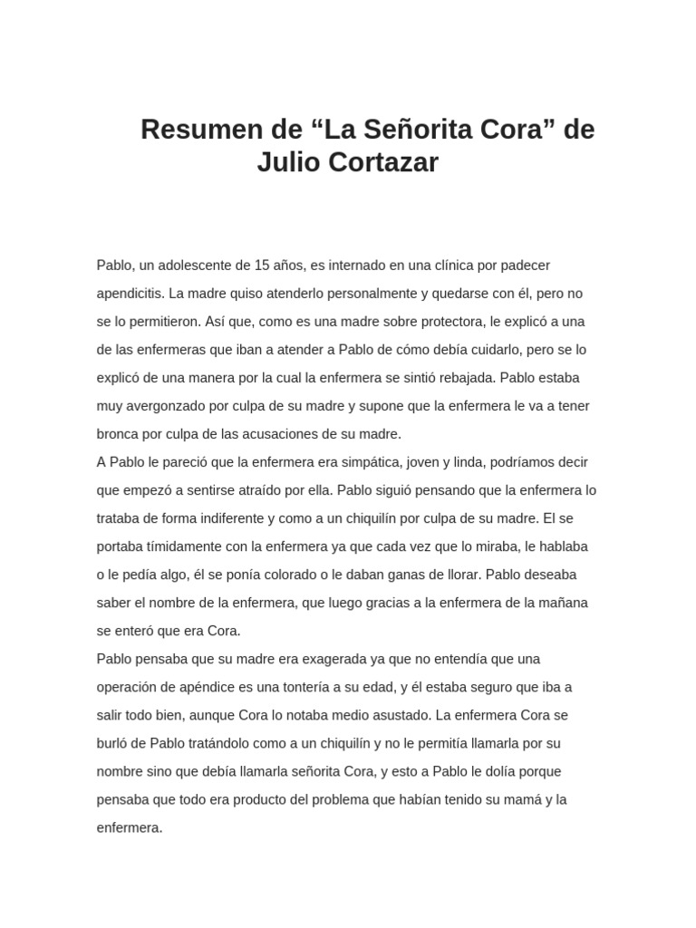 Resumen de La Señorita Cora | PDF