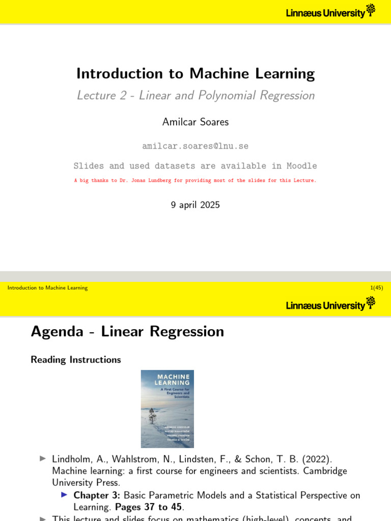 Lecture Slides Linear Regression 2025 Pdf Regression Analysis Theoretical Computer Science