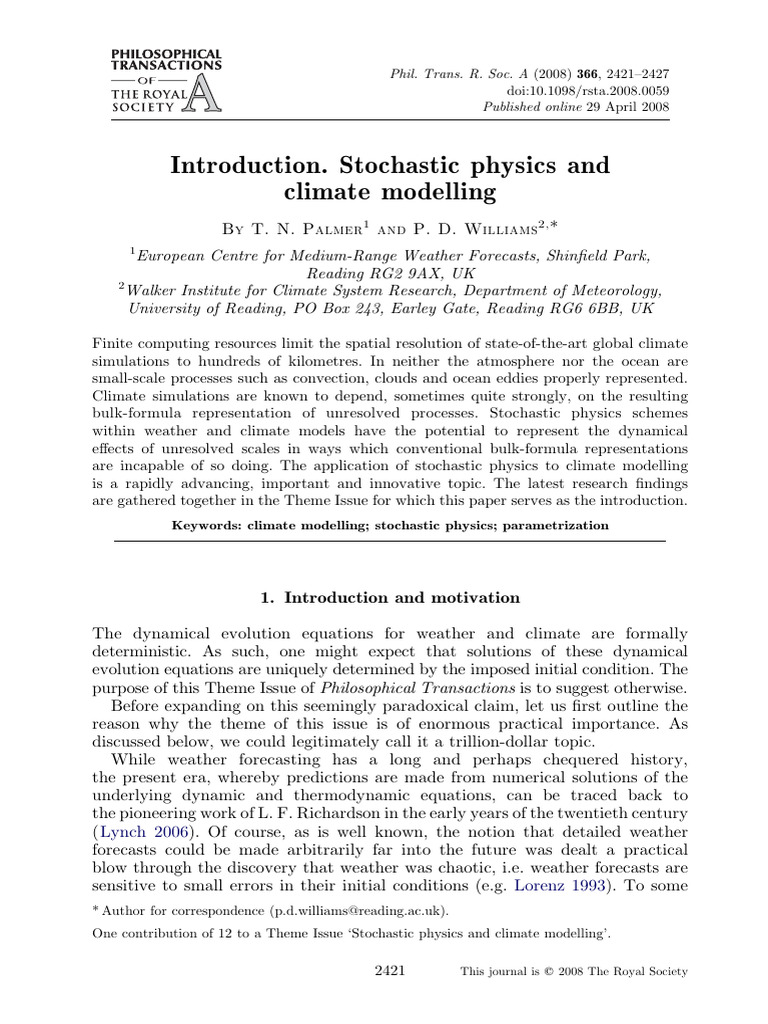 Stochastic Physics and Climate Models | PDF | Weather Forecasting ...