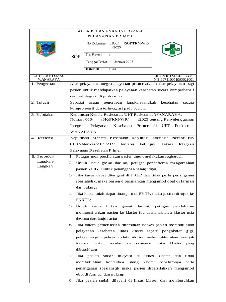 SOP Pelayanan ILP PKM Wanaraya | PDF