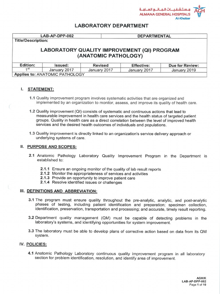 LAB AP DPP 002 Quality Improvement Program | PDF