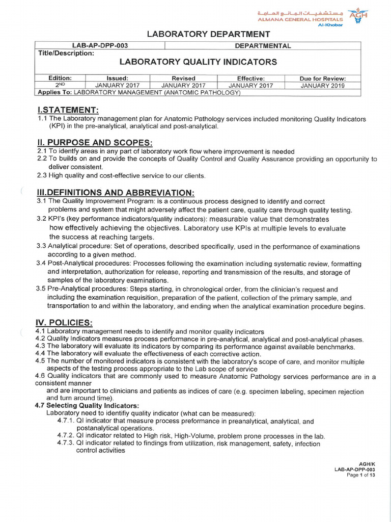 LAB AP DPP 003 Quality Indicators | PDF