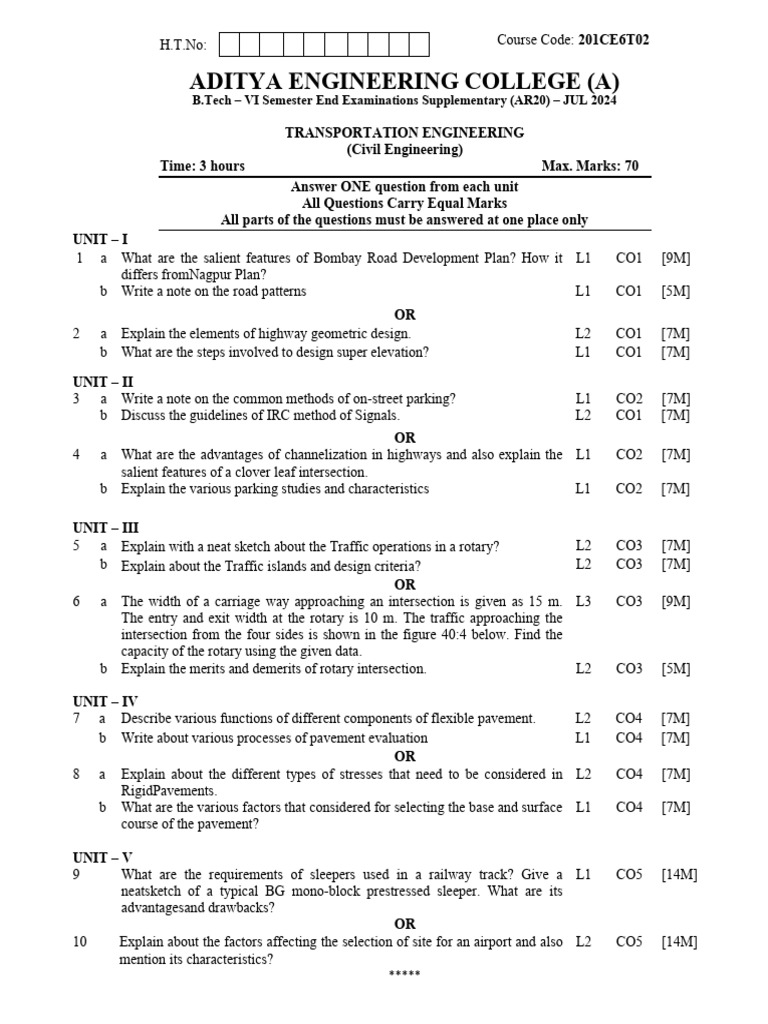 Transportation Engineering Exam Guide | PDF | Infrastructure | Transport