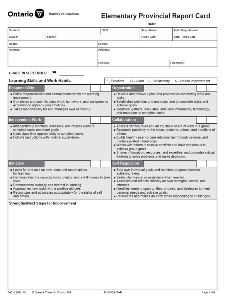 YRDSB 2025 Elementary Report Card Guide | PDF | Learning | Cognition