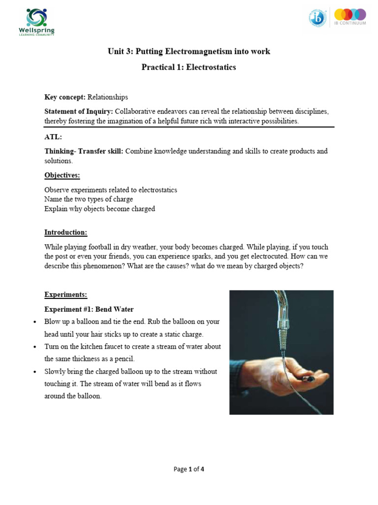 Electrostatics Experiments For Learning Pdf Electric Charge