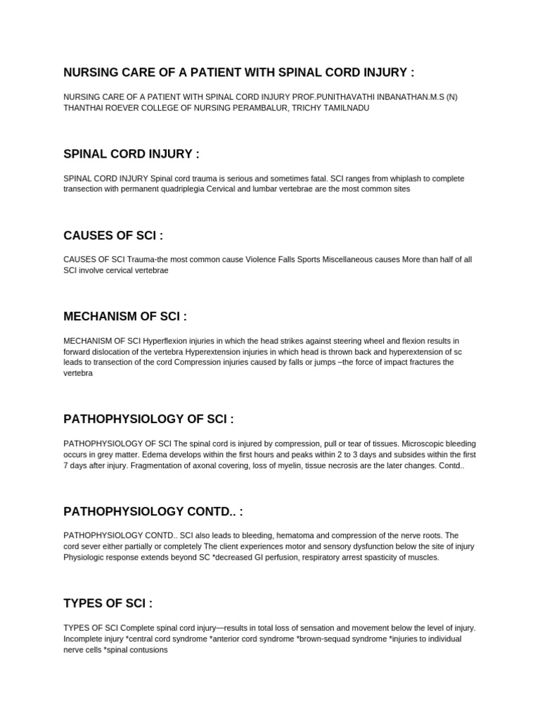 Nursing Care of A Patient With Spinal Cord Injury | PDF | Vertebral ...