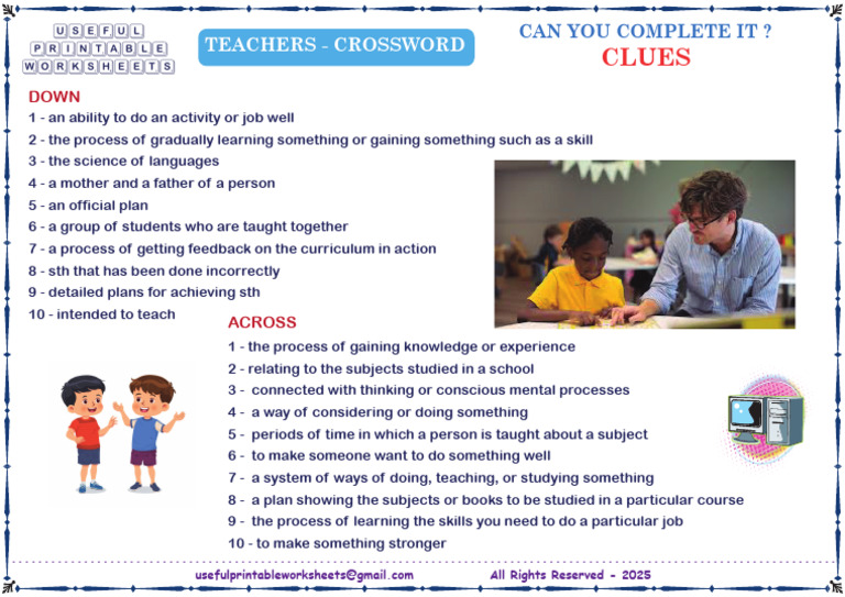 500 - A Crossword For Teachers - Clues | PDF