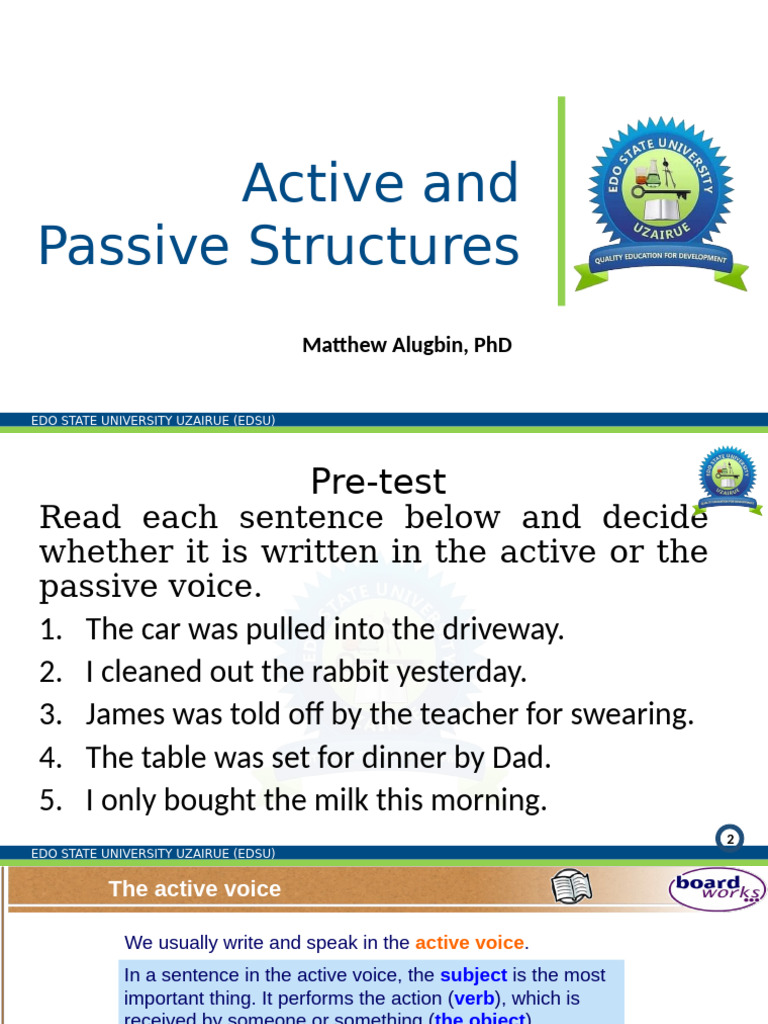 Active & Passive Structure - GST - EDSU | PDF | Subject (Grammar) | Verb