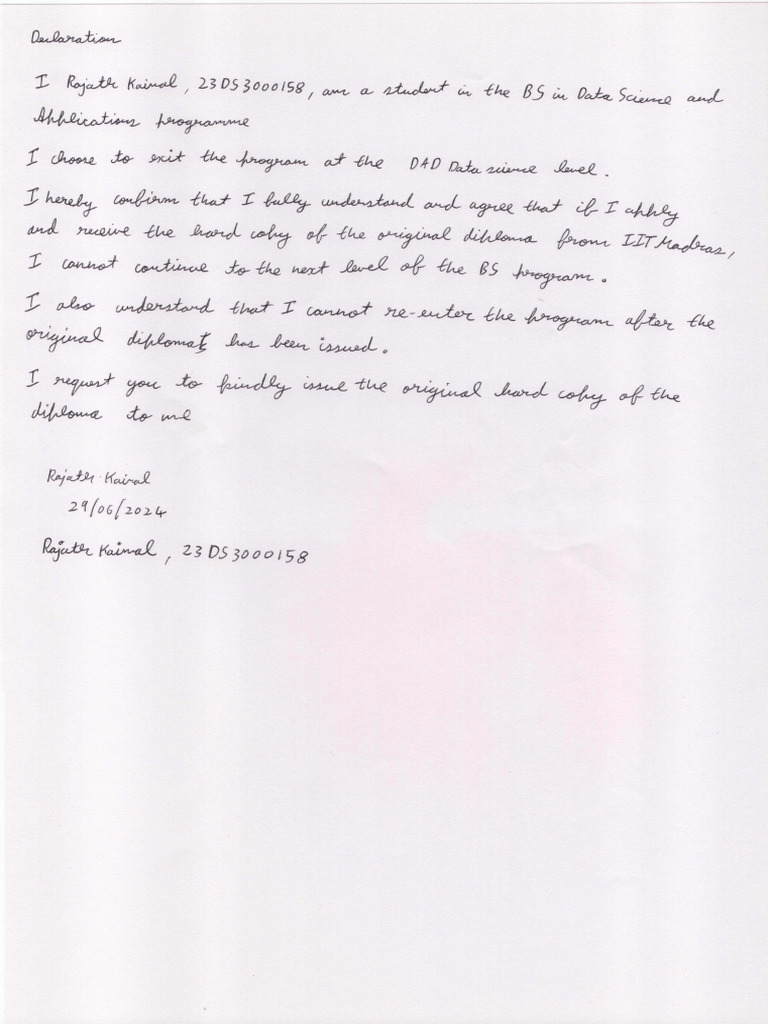 Declaration of Quitting Diploma | PDF