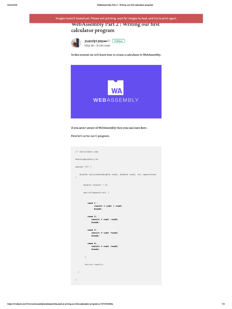 WebAssembly Part 2 - Writing Our First Calculator Program | PDF