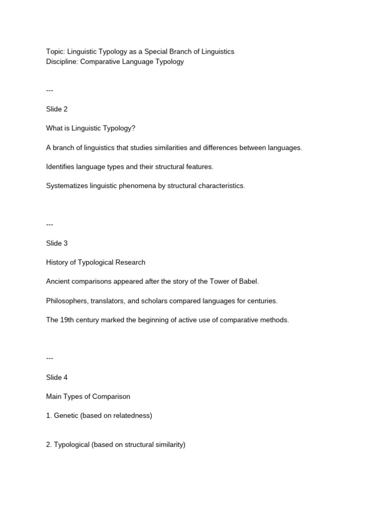 Topic - Linguistic Typology As A Special Branch of Linguistics | PDF