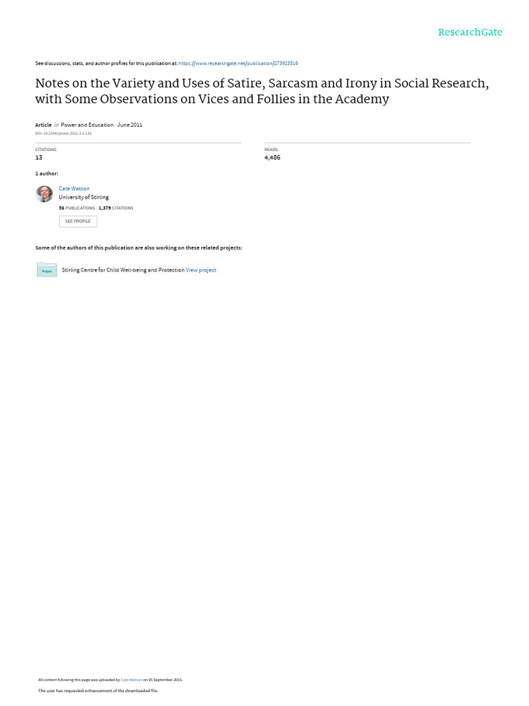 Notes_on_the_Variety_and_Uses_of_Satire_Sarcasm_an | PDF | Satire | Irony