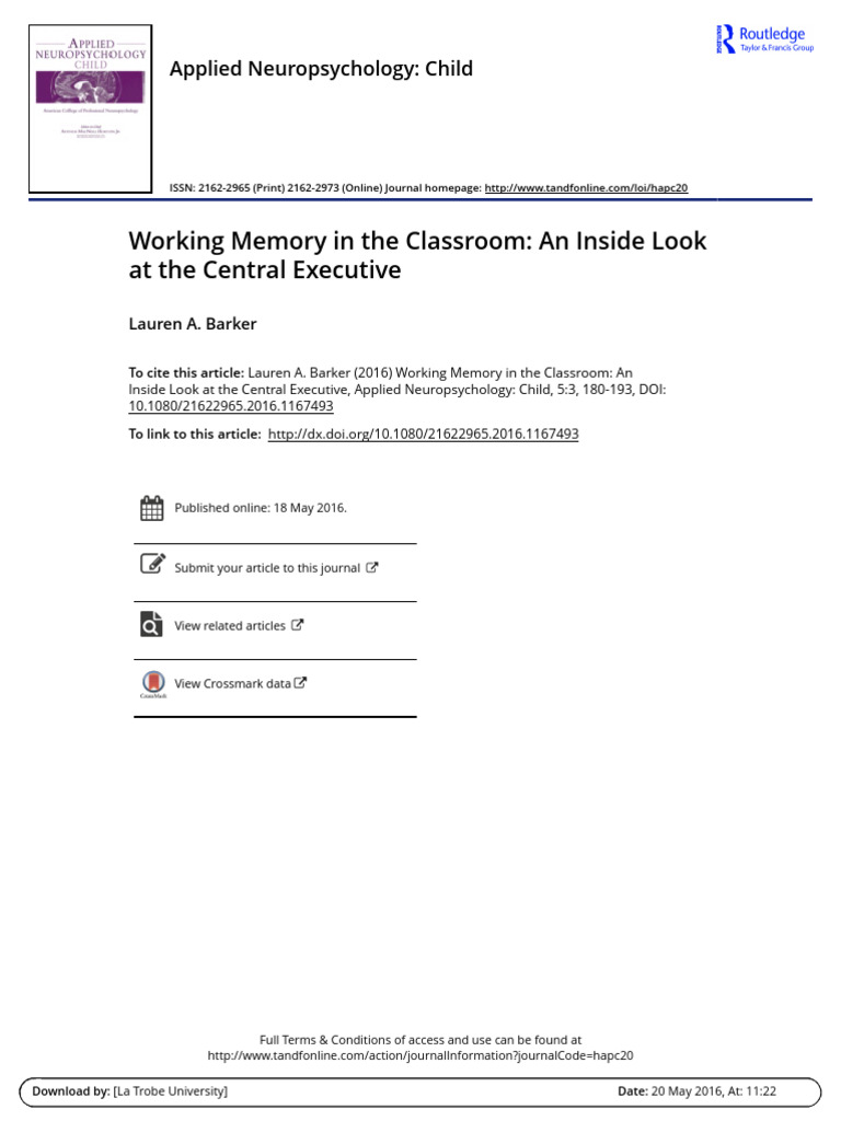 ΓΙΑ ΕΙΣΑΓΩΓΗ barker2016 | PDF | Working Memory | Memory