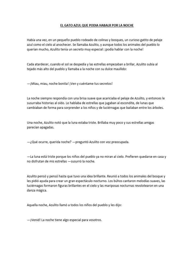 EL GATO AZUL QUE PODIA HABALR POR LA NOCHE | PDF