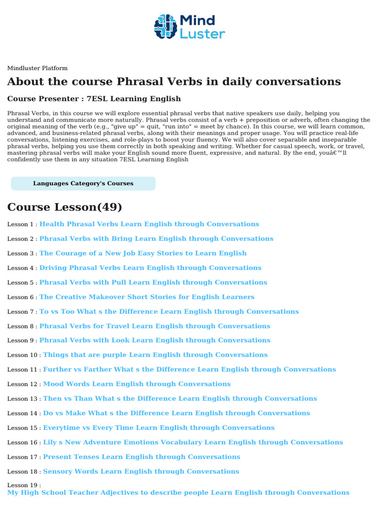 Phrasal Verbs in Daily Conversations Course Content | PDF | English ...