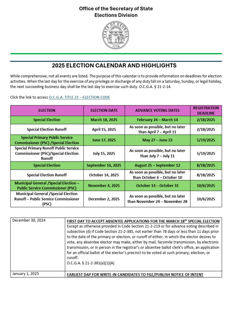 2025 Elections Calendar | PDF | Elections | Absentee Ballot