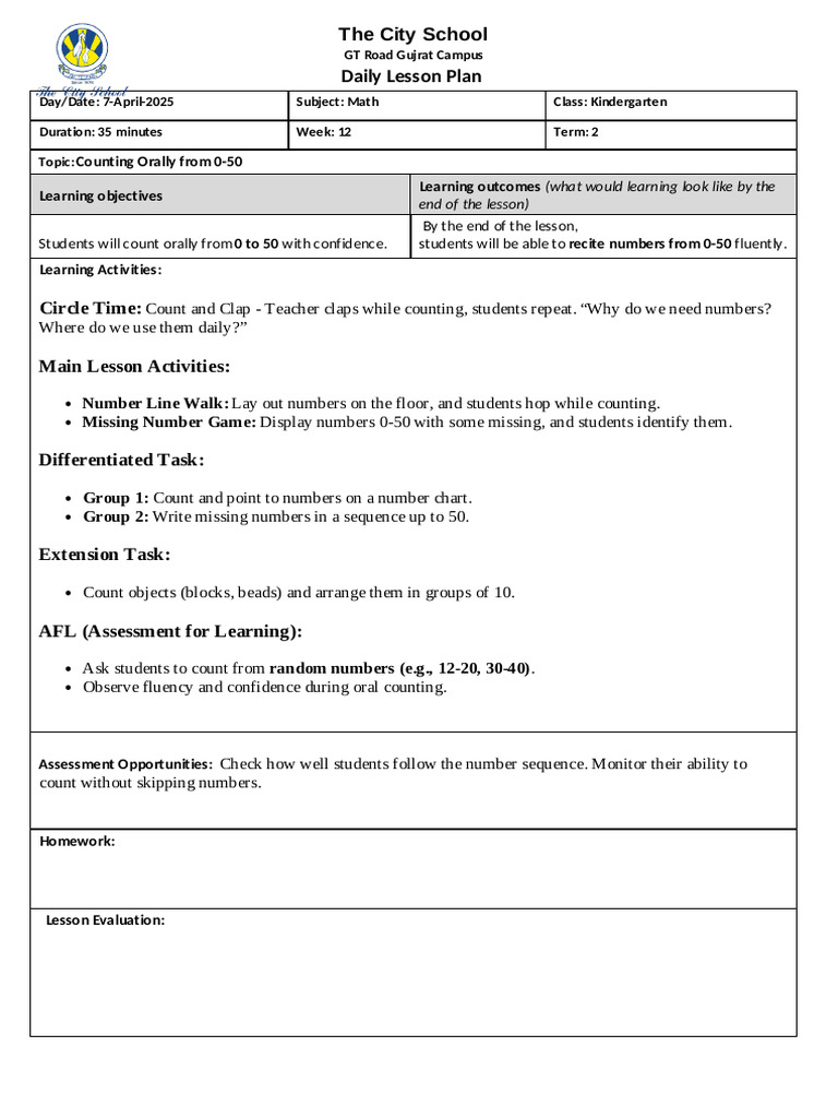 Kindergarten Math Lesson Plans | PDF | Lesson Plan | Learning