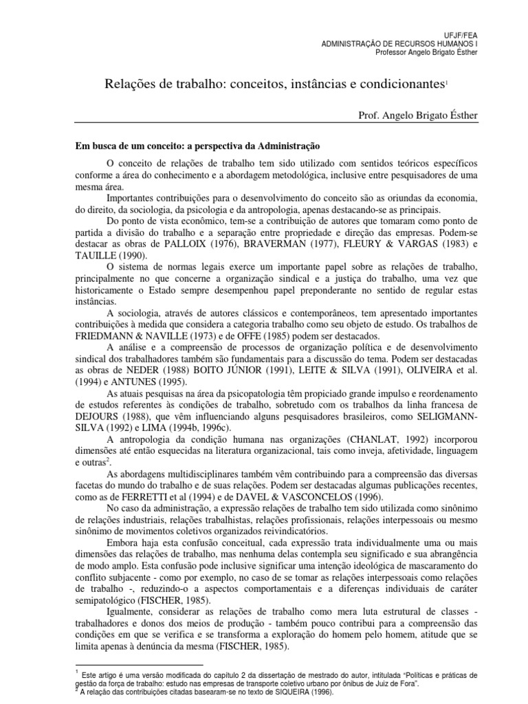 Relações de Poder e de Trabalho Conceitos Instâncias e Condicionantes ...