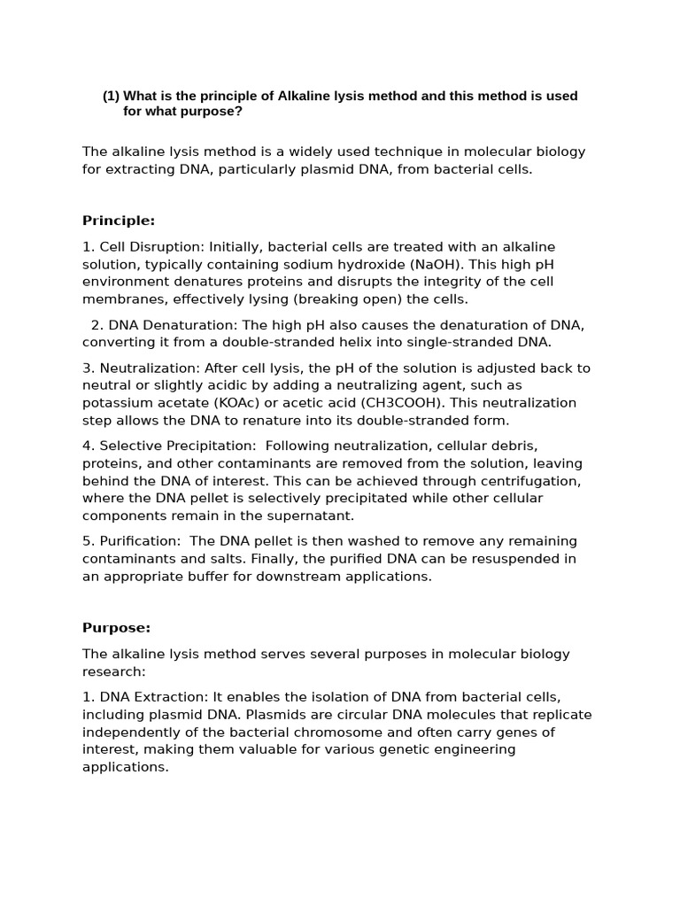Alkaline Lysis Method for DNA Extraction | PDF | Gel Electrophoresis ...