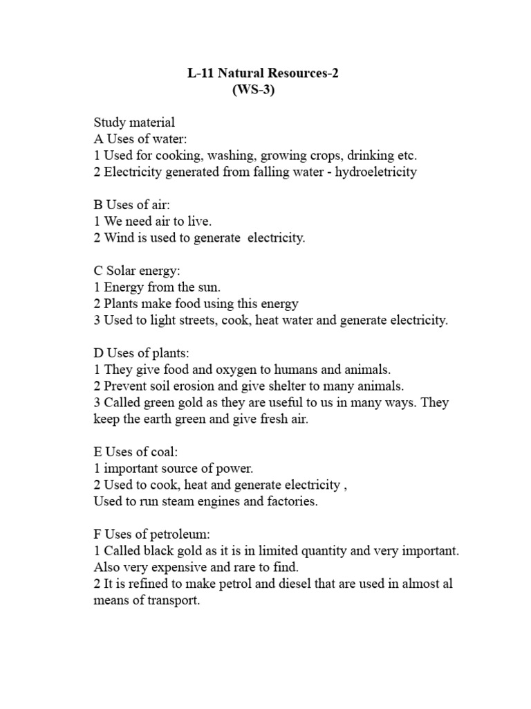 Natural Resources Worksheet-2 | PDF