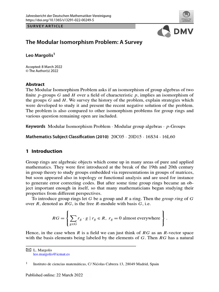 The Modular Isomorphism Problem_ A Survey | PDF | Group (Mathematics ...