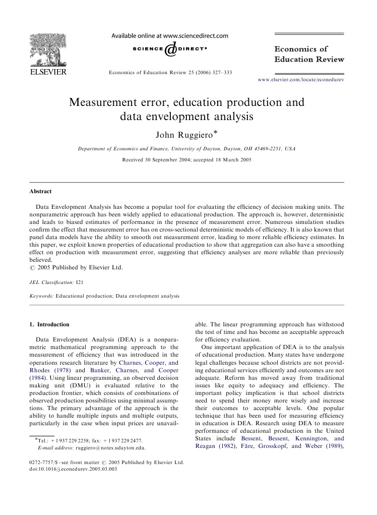 Measurement Error, Education Production and Data Envelopment Analysis | PDF