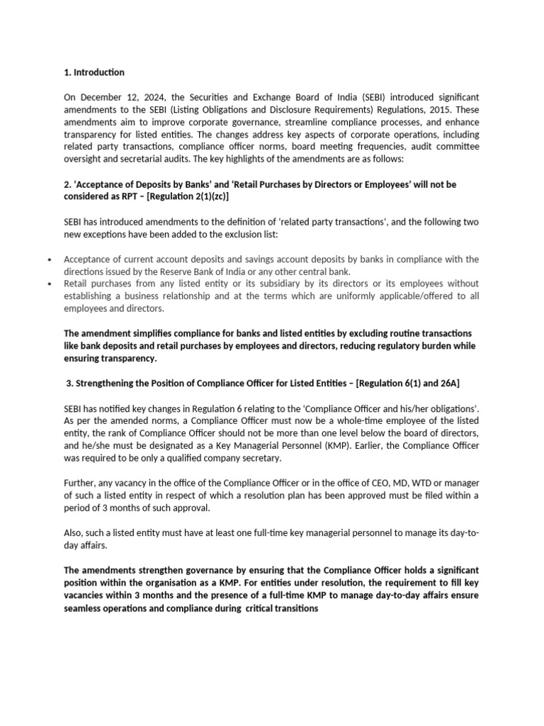 SEBI LODR Amendment-12-12-2024 | PDF | Board Of Directors | Audit