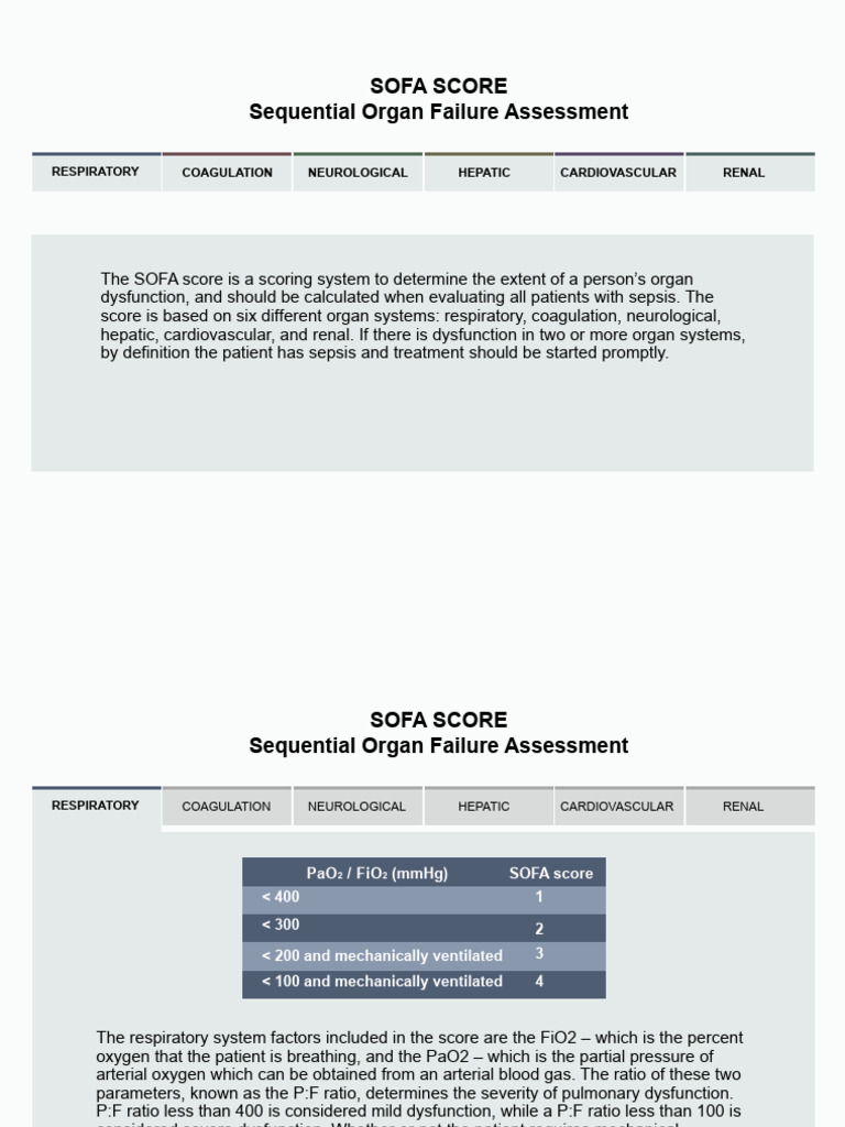 SOFA Score Full | PDF | Blood Pressure | Sepsis