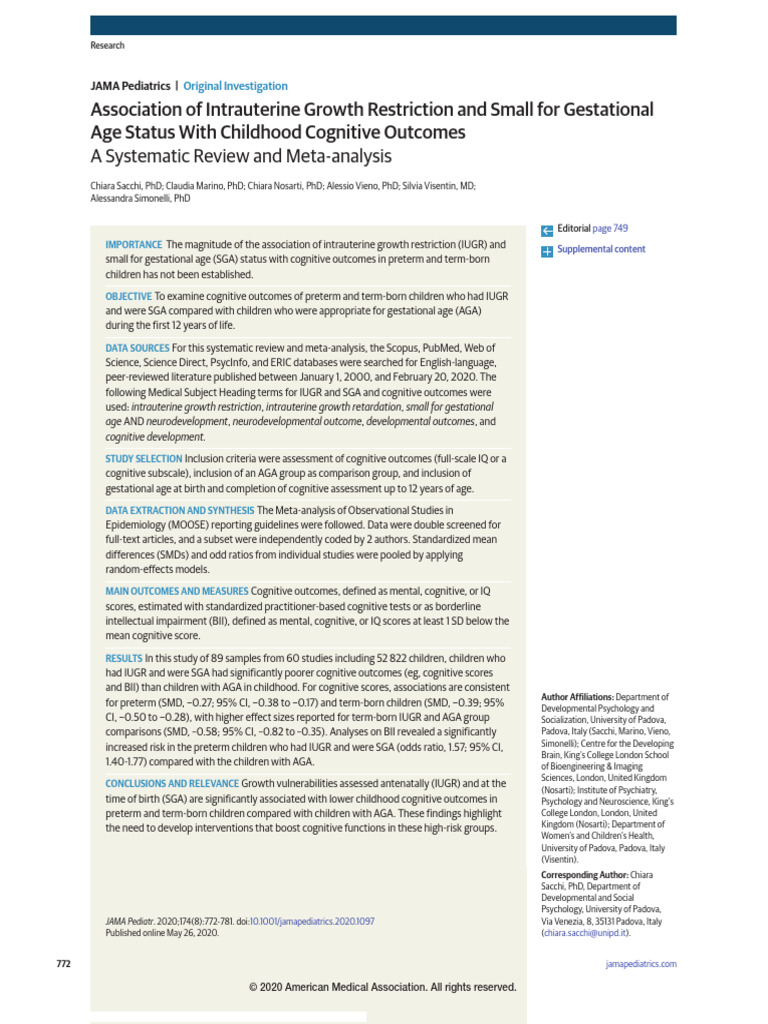 IUGR, SGA, and Childhood Cognition | PDF | Fetus | Prenatal Development