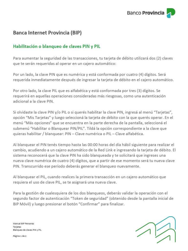 TAD Blanquear Claves PIN y PIL | PDF