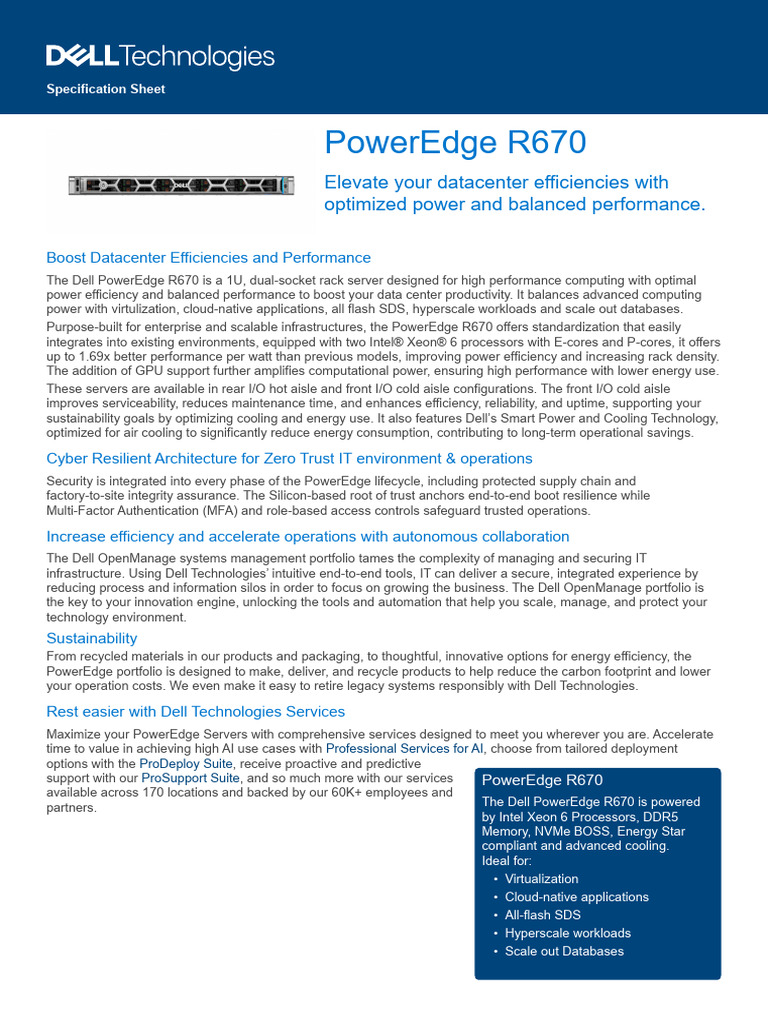 poweredge-r670-spec-sheet | PDF | Data Center | Scalability