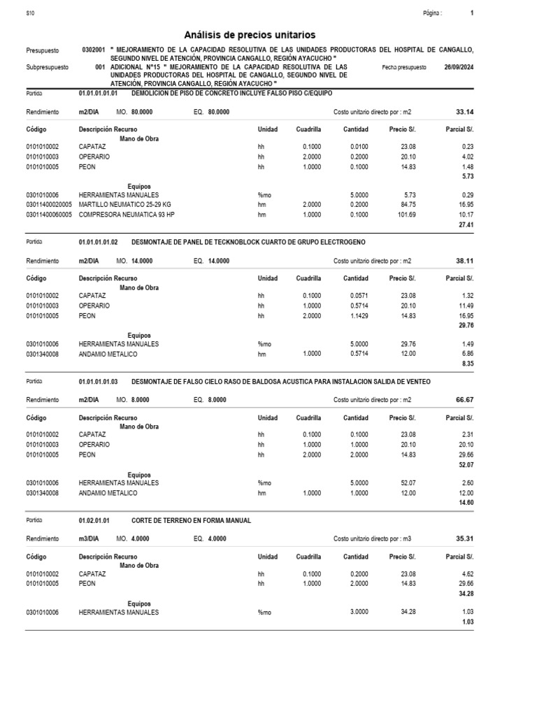 Analisis de Precios Unitarios | PDF | Materiales de construcción | Hormigón