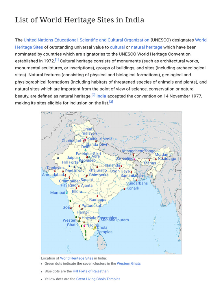 List of World Heritage Sites in India - Wikipedia | PDF