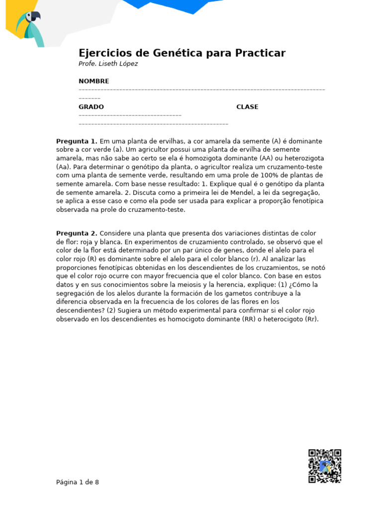 Ejercicios de Gentica para Practicar | PDF | Dominancia (Genética ...