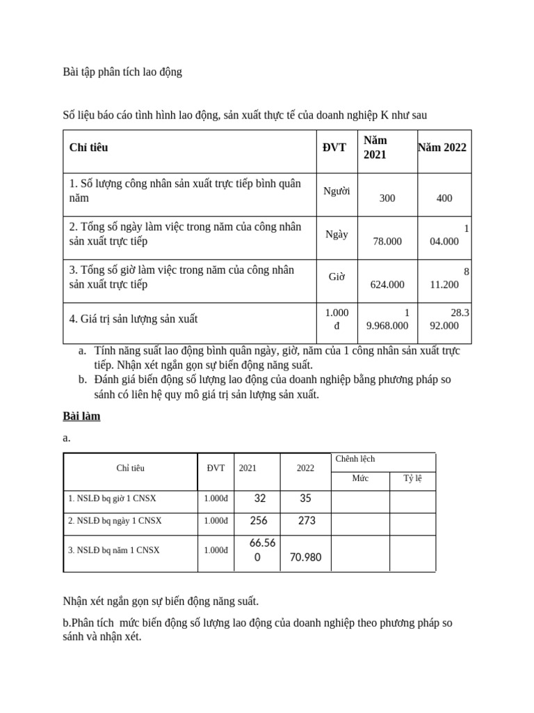 Bài tập PT lao động | PDF