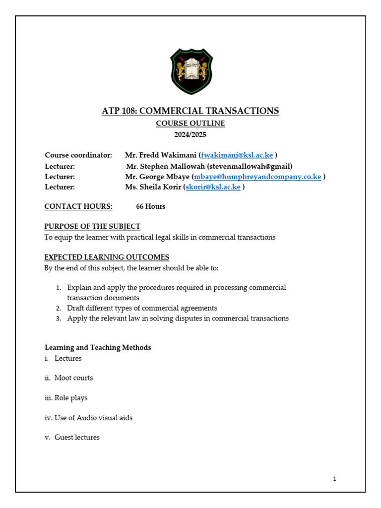 ATP 108 Commercial - Course Outline | PDF | Bankruptcy | Liquidation