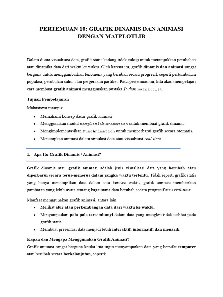Pertemuan 10 - Grafik Dinamis Dan Animasi Dengan Matplotlib | PDF