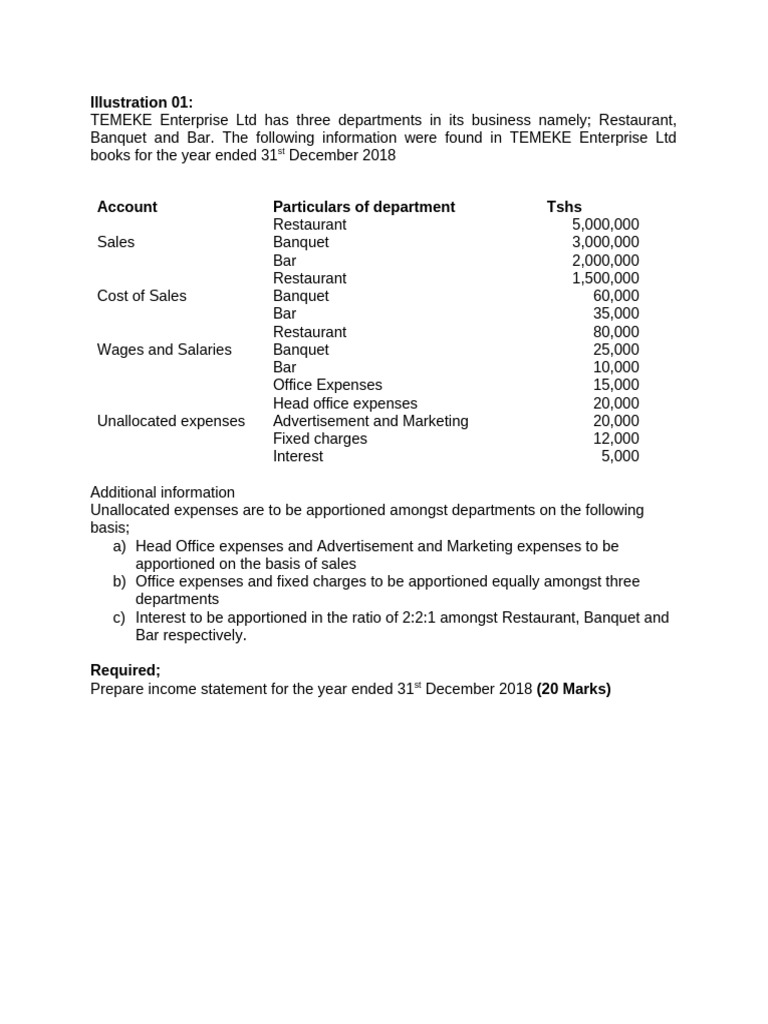 Illustration 01 - Departmental | PDF | Income Statement | Expense