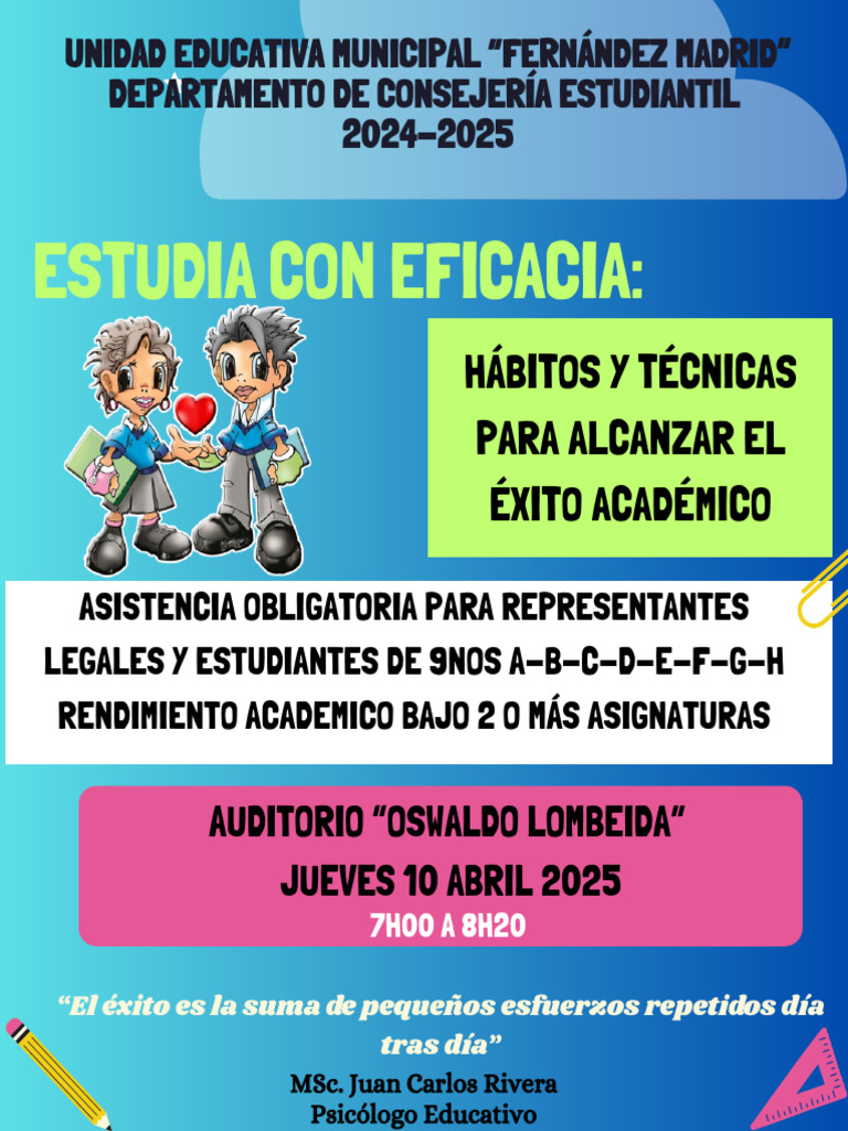 Convocatoria Charla Habitos y Tecnicas para Alcanzar El Exito Academico | PDF