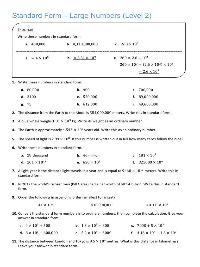 Standard Form Exercises for Large Numbers | PDF