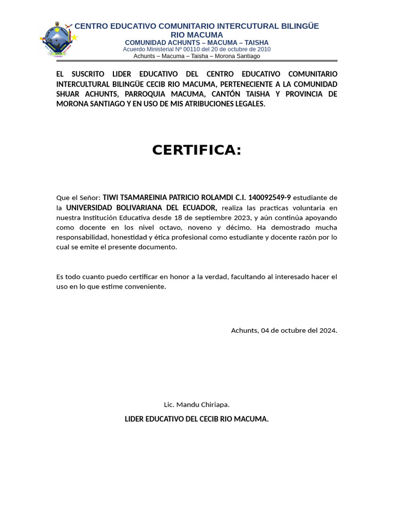 Certificado Pato | PDF